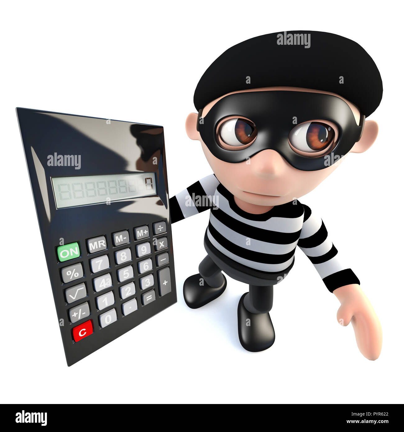 3d render of a funny cartoon burglar thief character taking a photo ...