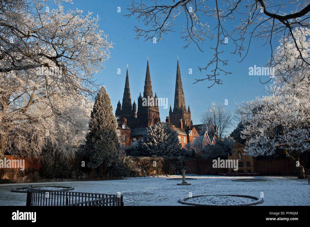 Winter scene near Lichfield Cathedral, Staffordshire, England Stock ...