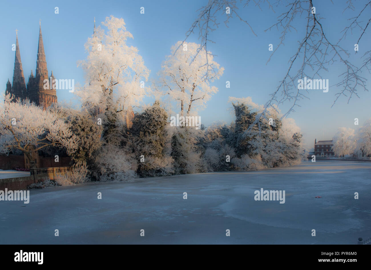 Winter scene near Lichfield Cathedral, Staffordshire, England Stock ...
