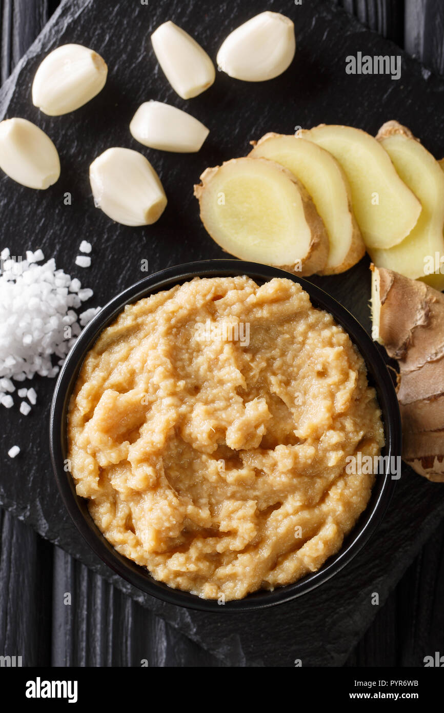 Authentic Recipe for Ginger Garlic Paste with Ingredients Closeup on a ...