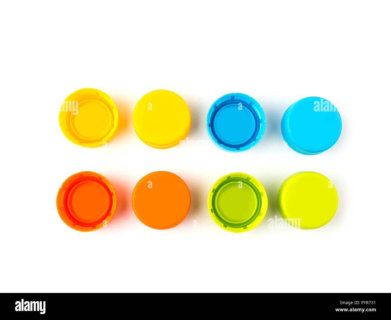 Colorful Plastic bottle caps on white background. selective focus Stock ...