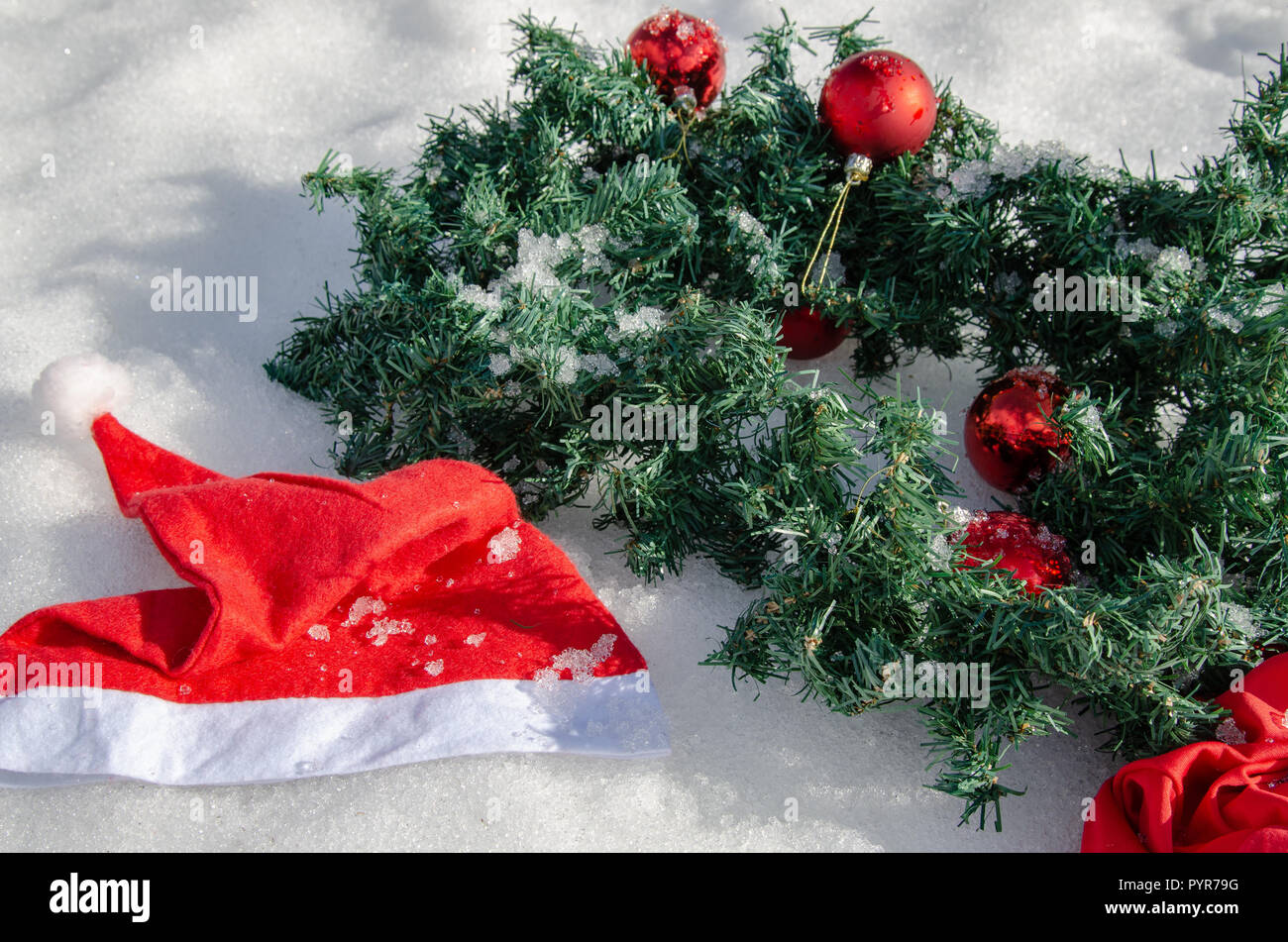 Traditional Christmas symbols on the snow Stock Photo - Alamy
