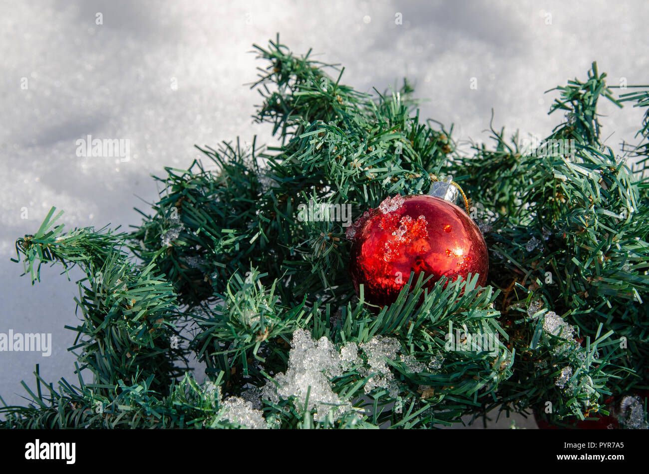 Traditional Christmas symbols on the snow Stock Photo - Alamy