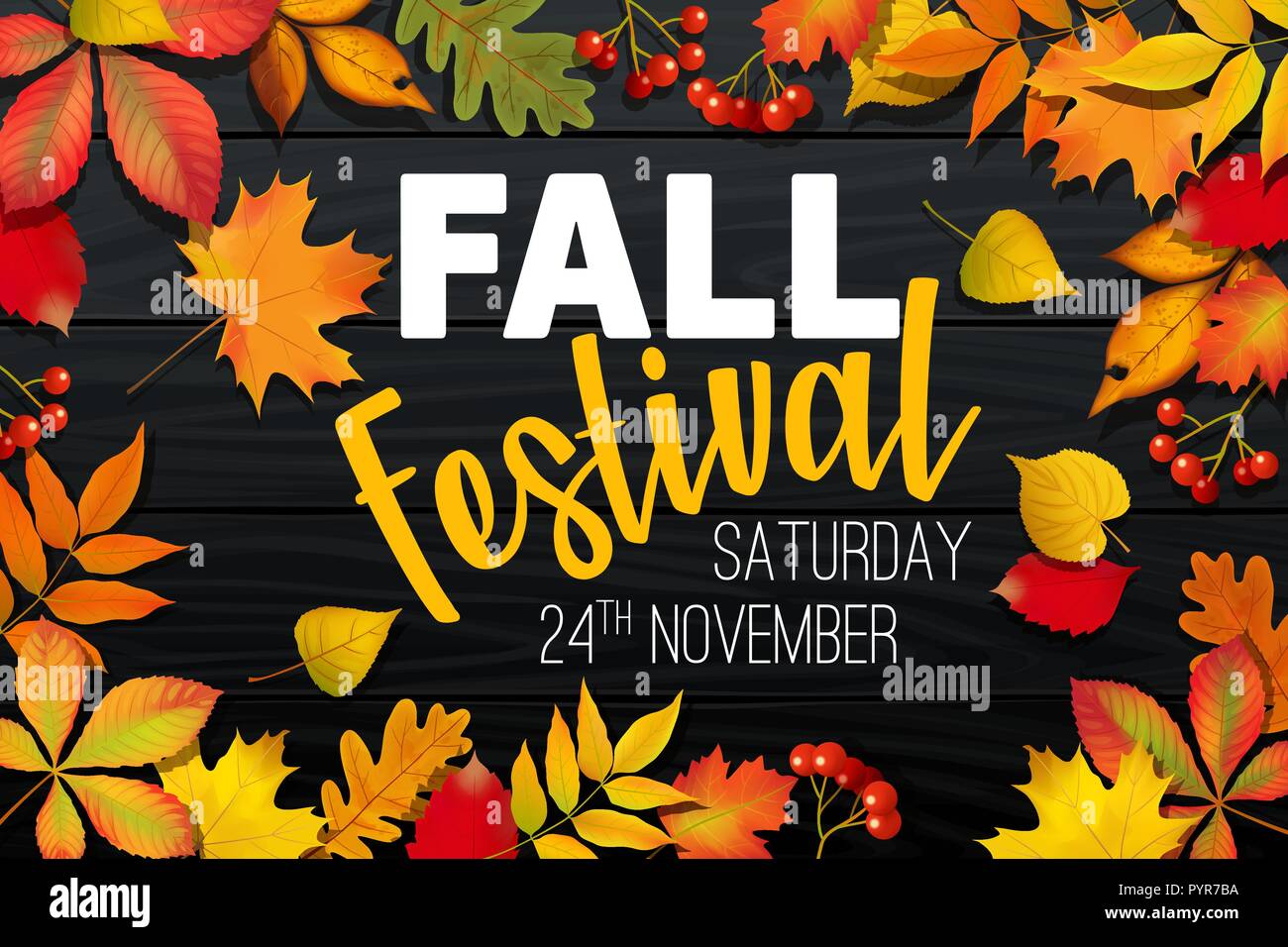 November fall autumn festival announcement, invitation banner with ...