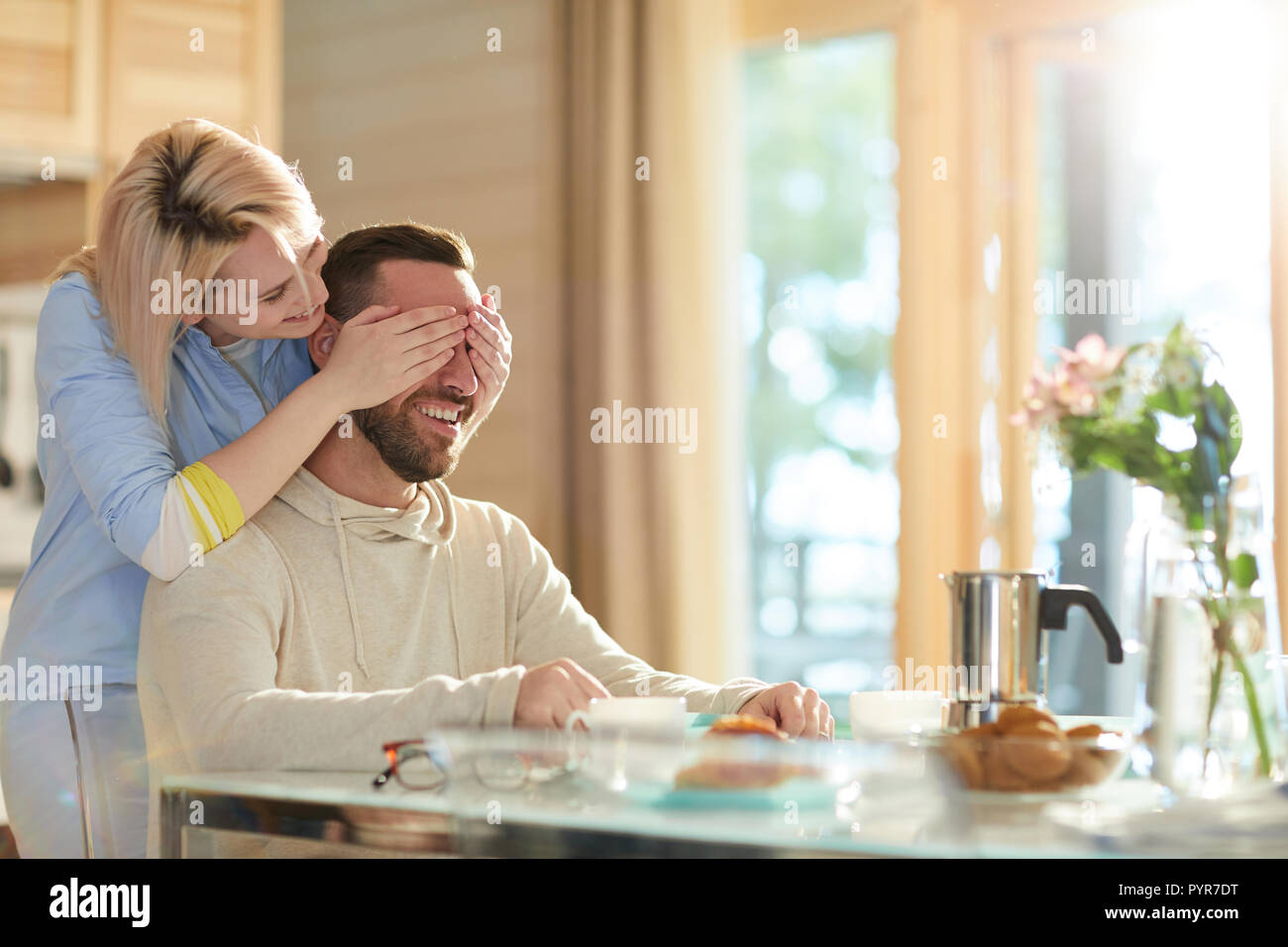 Young man closing eyes woman hi-res stock photography and images - Alamy