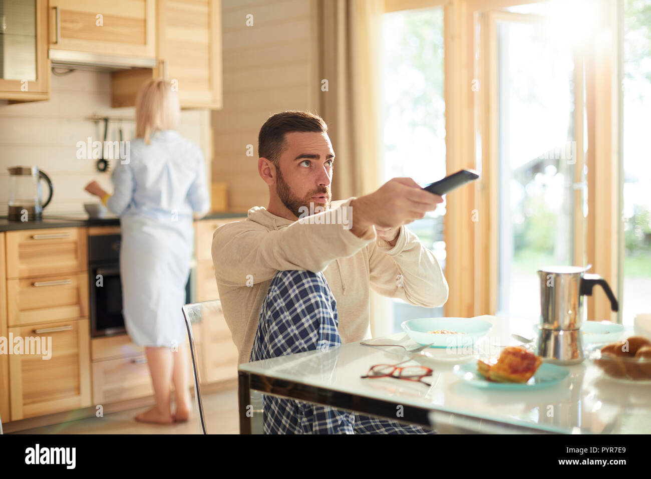 Man Watching TV At Home Stock Photo - Alamy