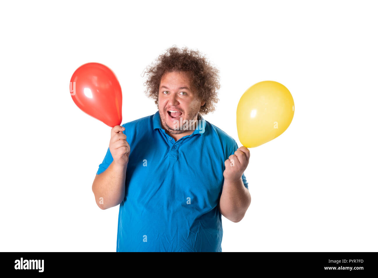 Funny fat man with balloons. Happy birthday. Joy and fun Stock Photo ...