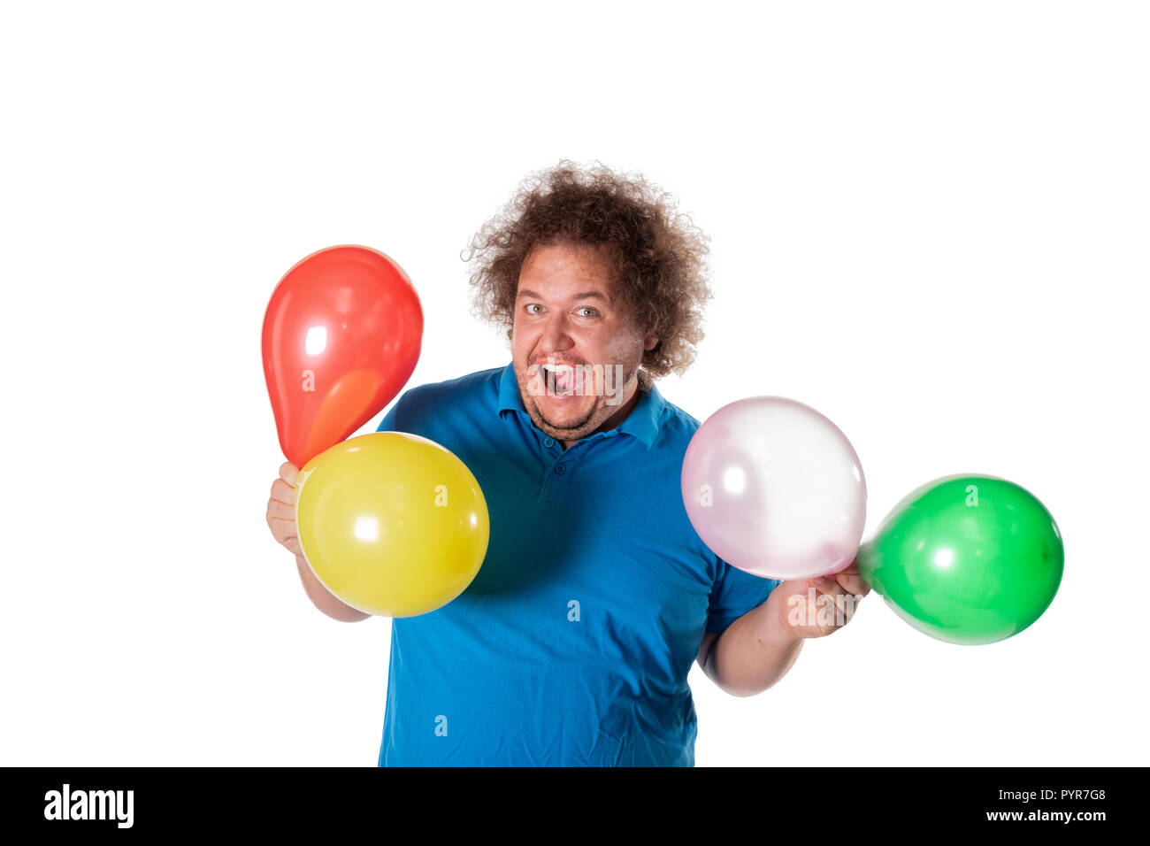 Funny fat man with balloons. Happy birthday. Joy and fun Stock Photo ...