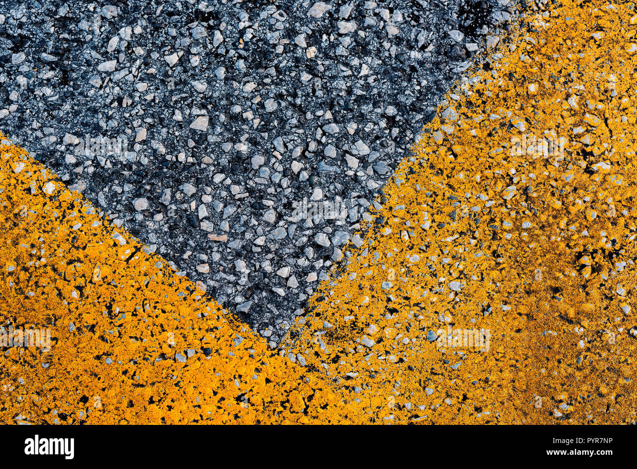 Asphalt with yellow road marking as abstract background, top view ...