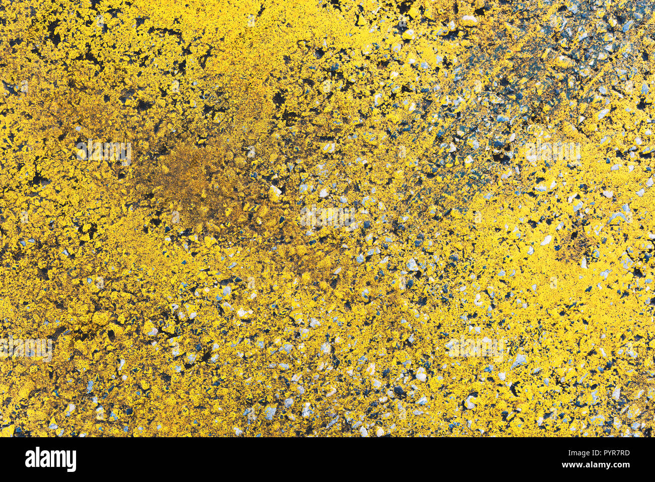 Yellow markings on surface of asphalt road as background Stock Photo ...