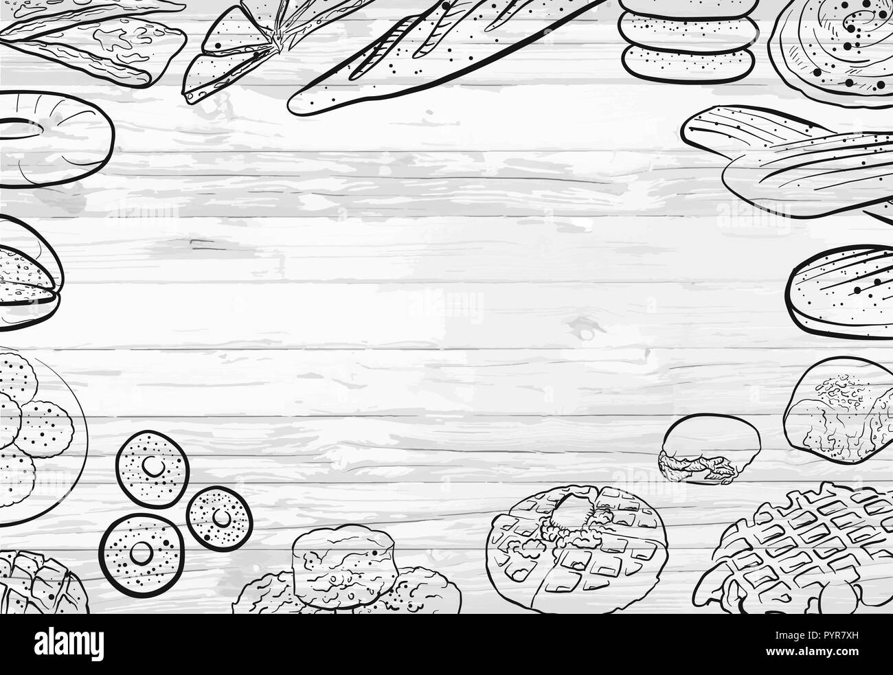 Hand drawn bread icons with copy space. Vector food illustration Stock ...