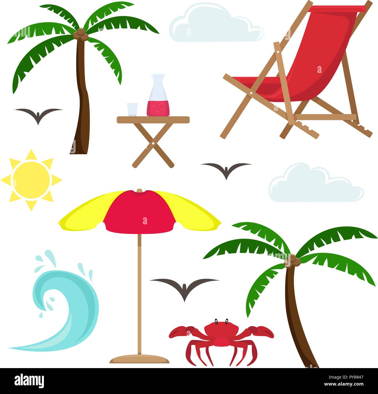 Set of beach illustrations. Vacation at sea. Isolated vector ...