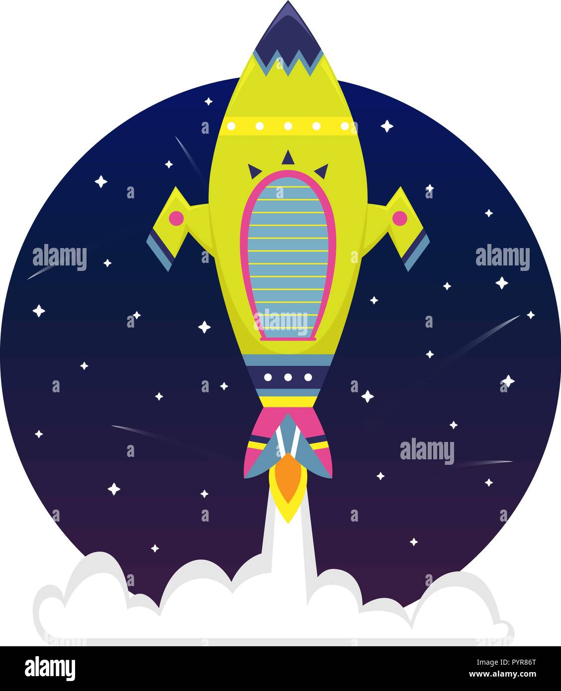 Flat bright cartoon spaceship in a starry sky Stock Vector Image & Art ...