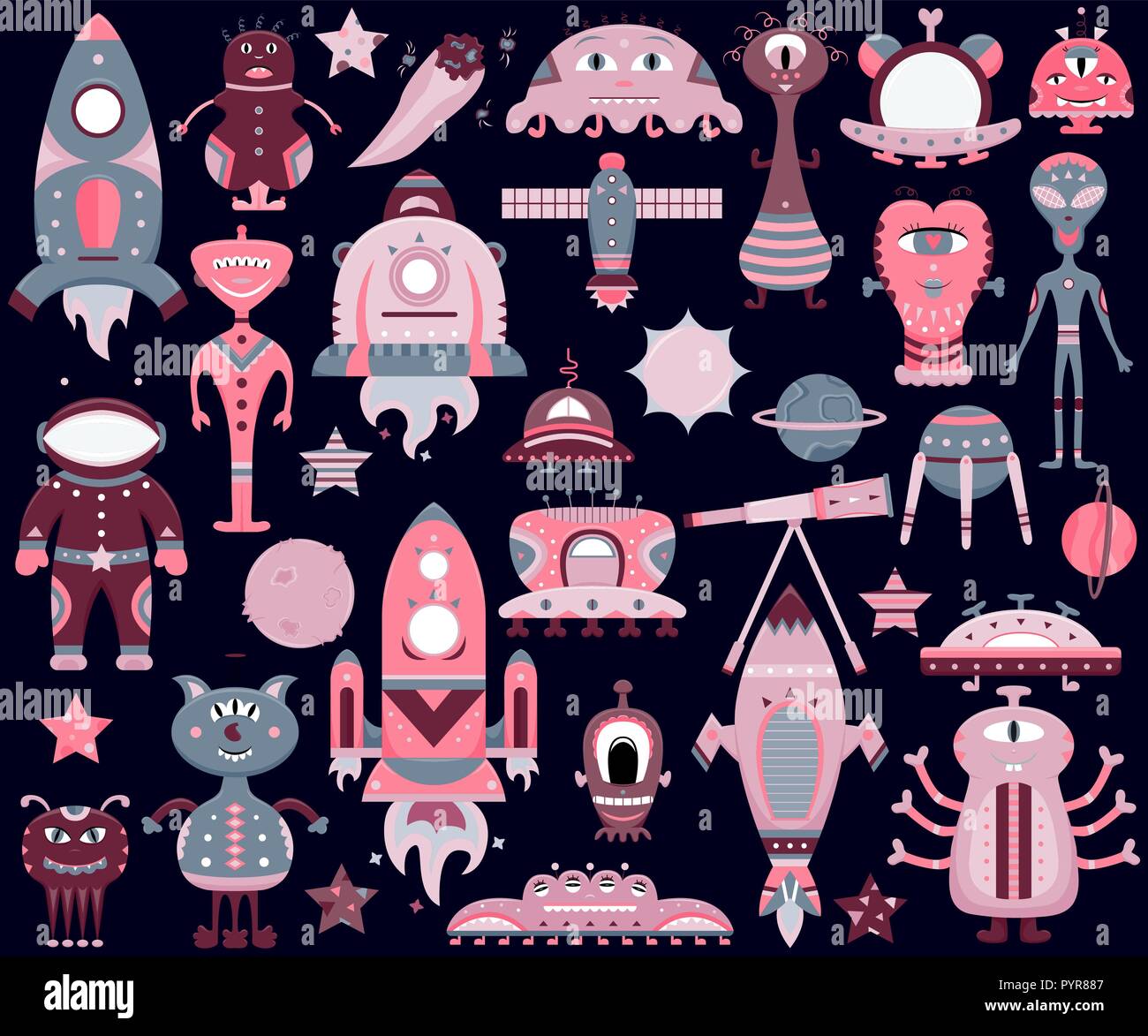Cartoon Illustration Funny Alien Spaceship High Resolution Stock ...