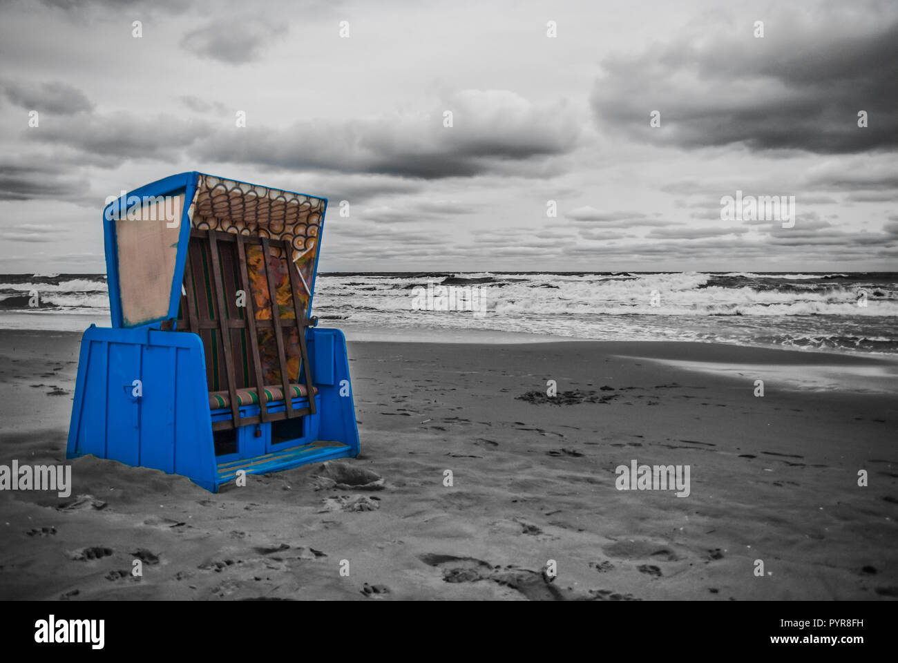 Beach chair at the eastern sea of Germany during summer storm Stock ...