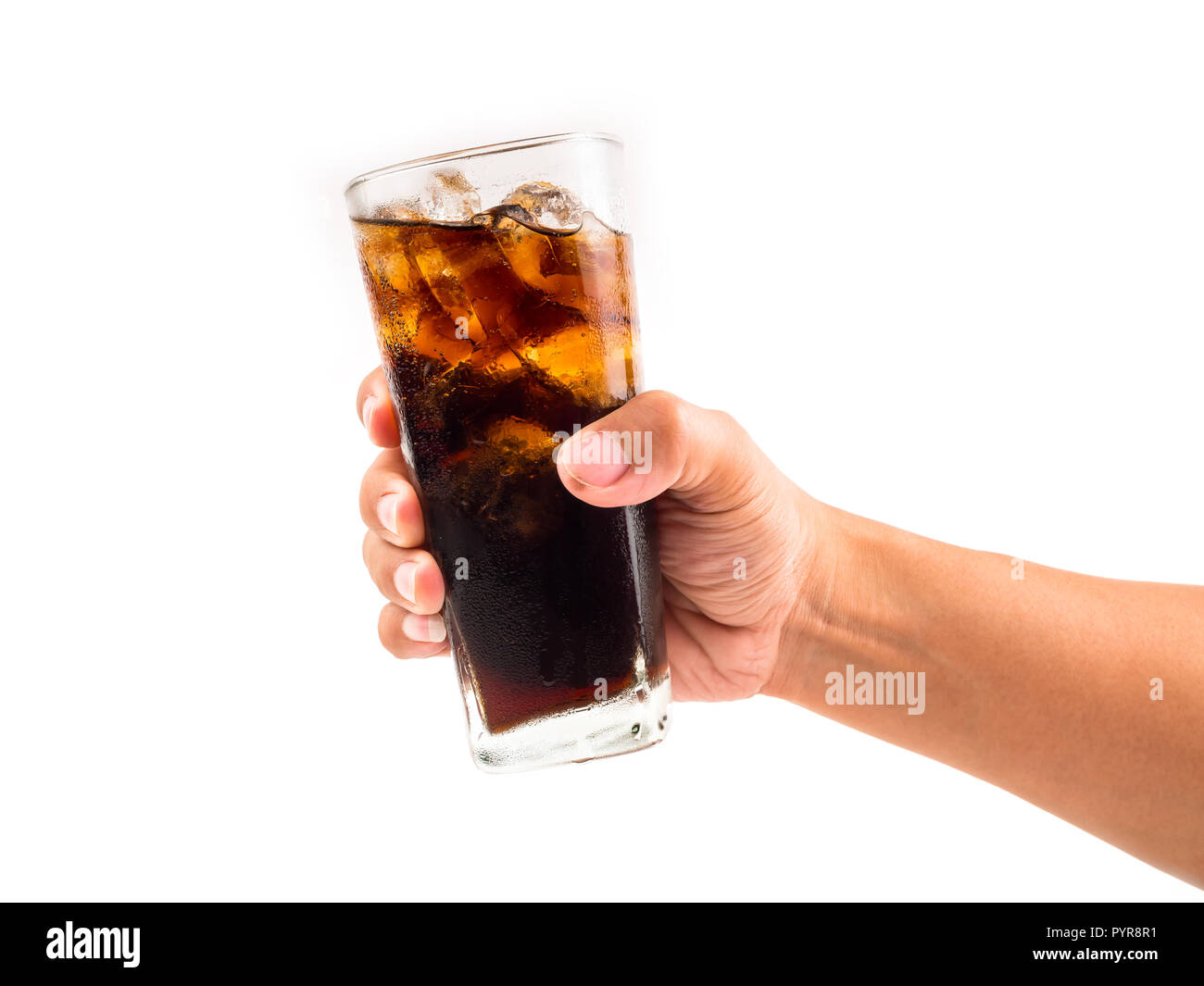 Drink cola in hand on white background Stock Photo - Alamy