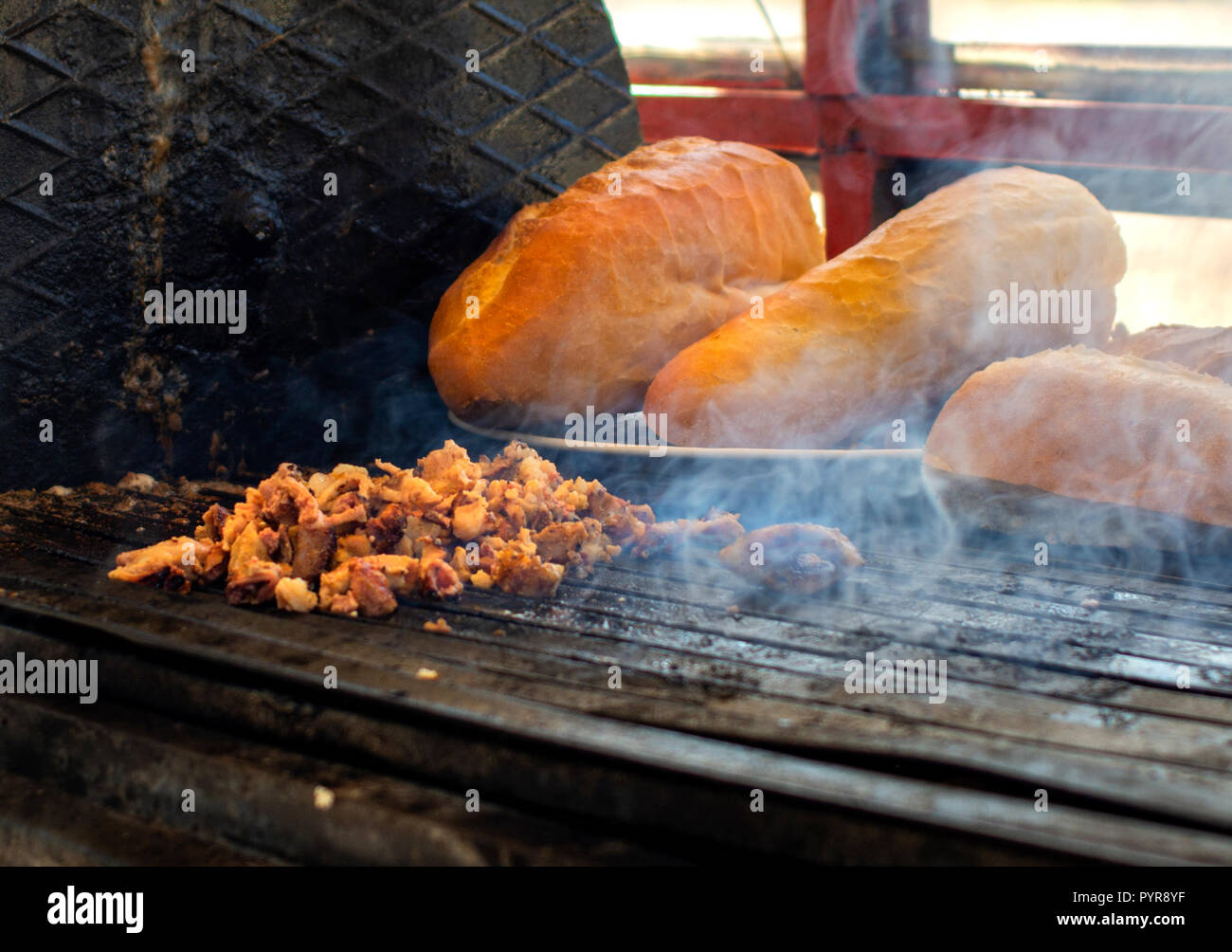 Famous street food '' Kokorec '' or '' Kokoresti ''. Carefully washed ...