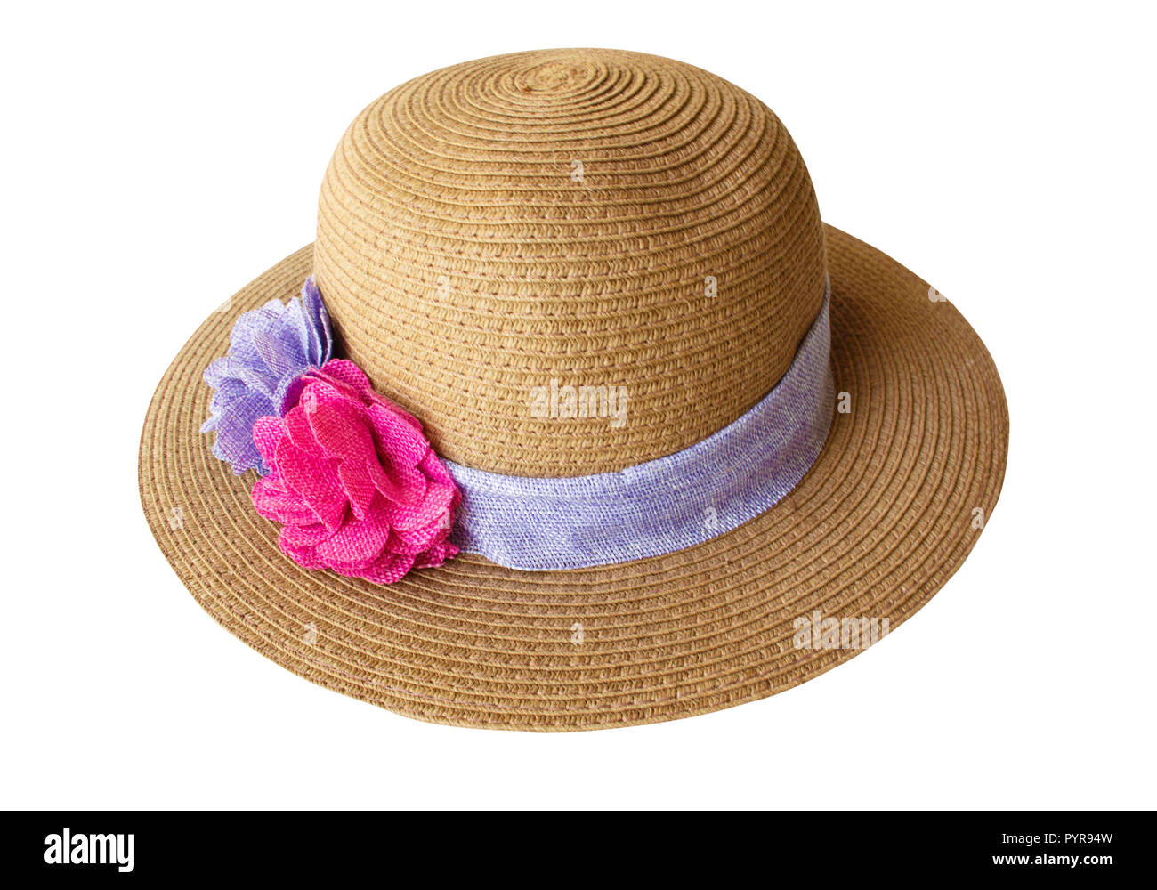 Pretty straw hat isolated on white background Stock Photo - Alamy