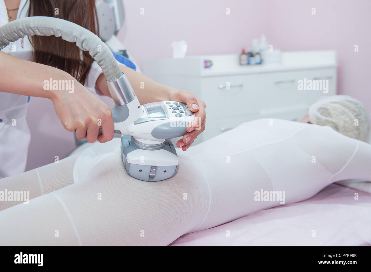 Parts Of Female Body In Special White Suit Having Anti Cellulite