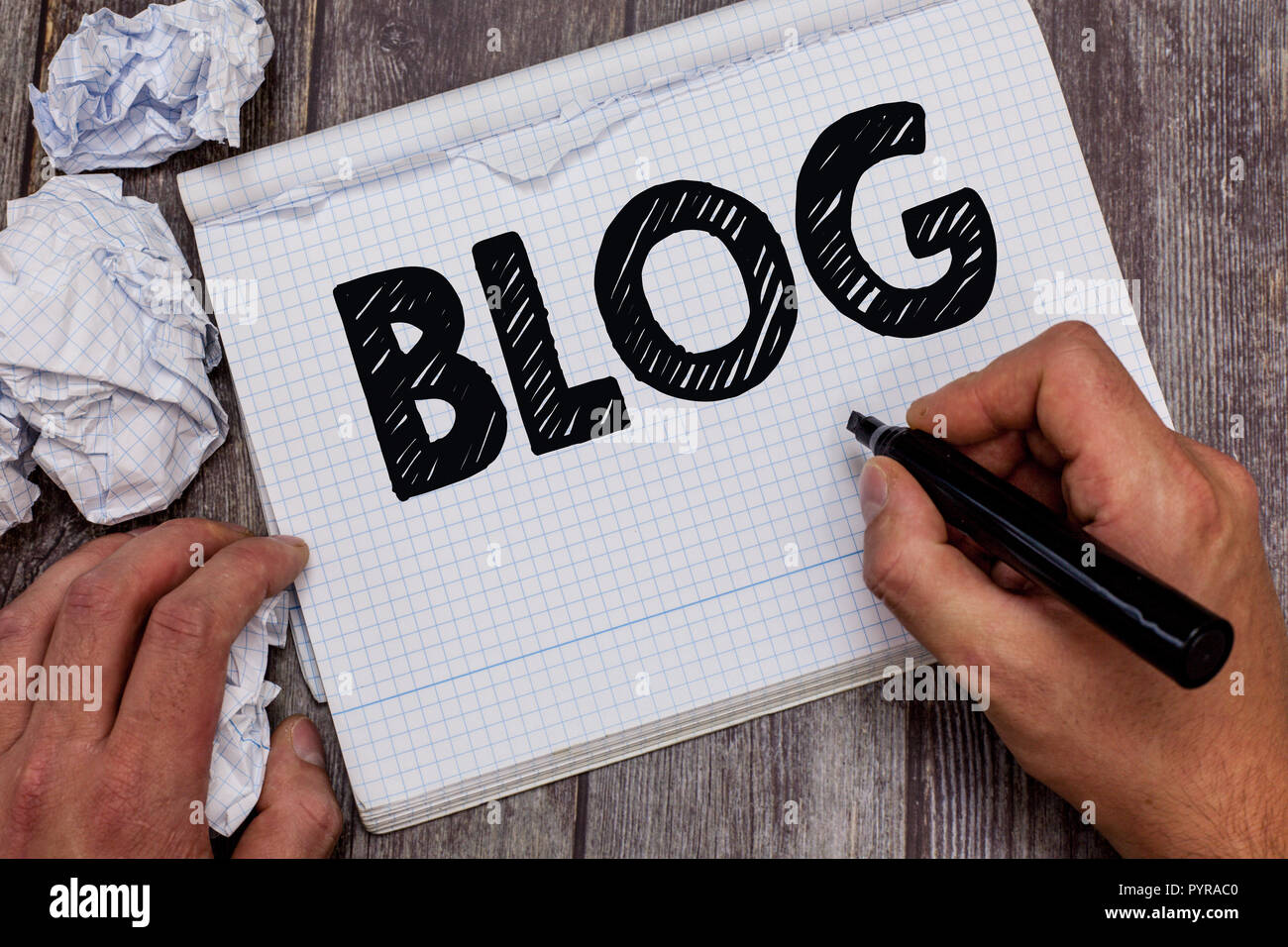 Handwriting text Blog. Concept meaning A regularly updated website web page written in ...