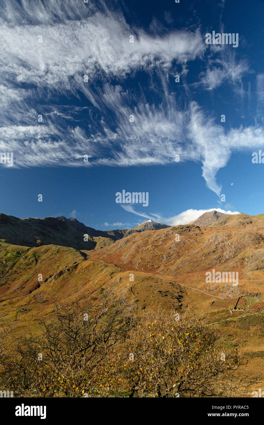 View looking north towards Mount Snowdon in the Snowdonia National Park ...