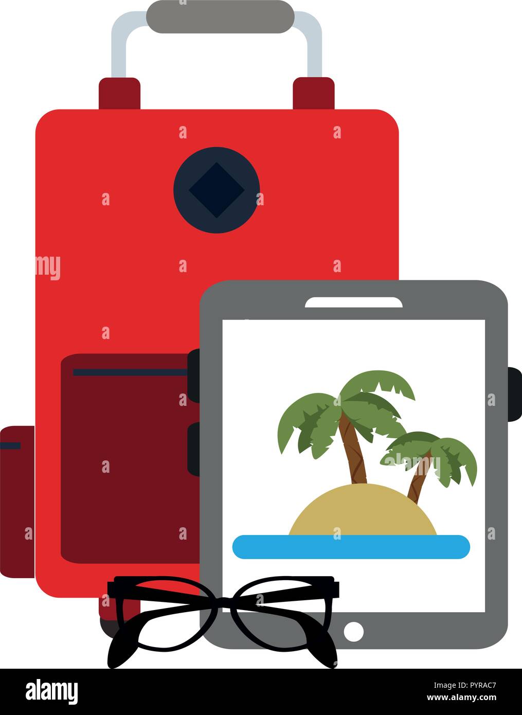 Travel and technology tablet and luggage vector illustration graphic ...