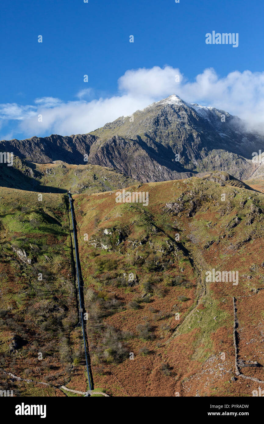 View of the South east face of Mount Snowdon in the Snowdonia national ...