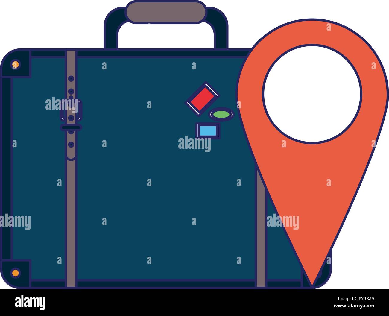 Travel suitcase and location pin symbols vector illustration graphic ...