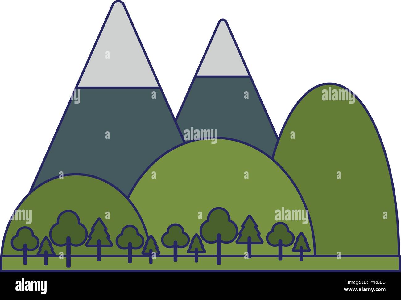 Mountains and trees landscape cartoon vector illustration graphic ...