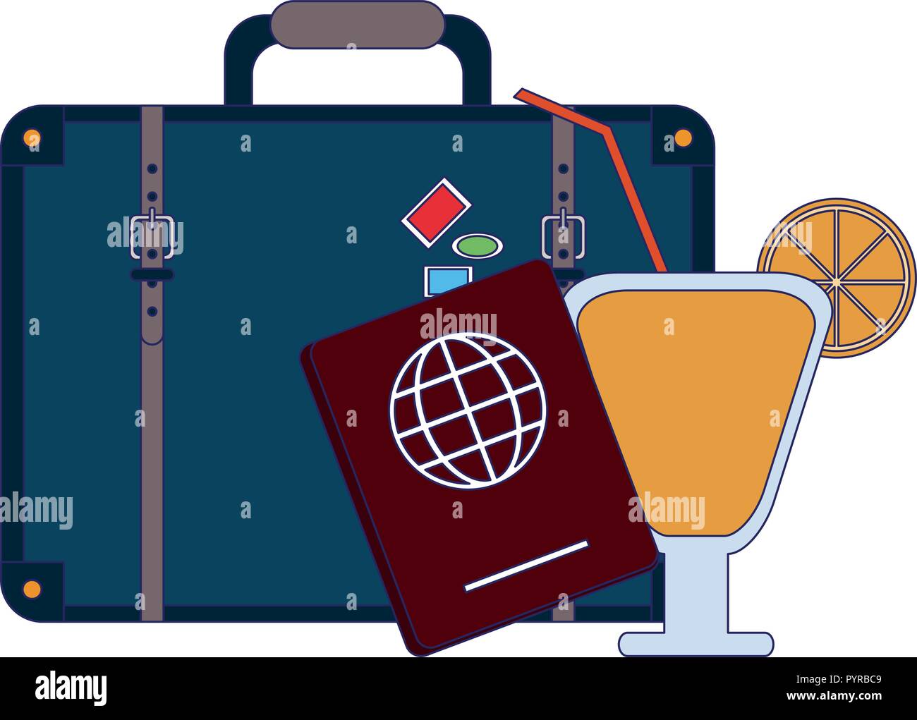 Travel suitcase passport and cocktail symbols vector illustration ...