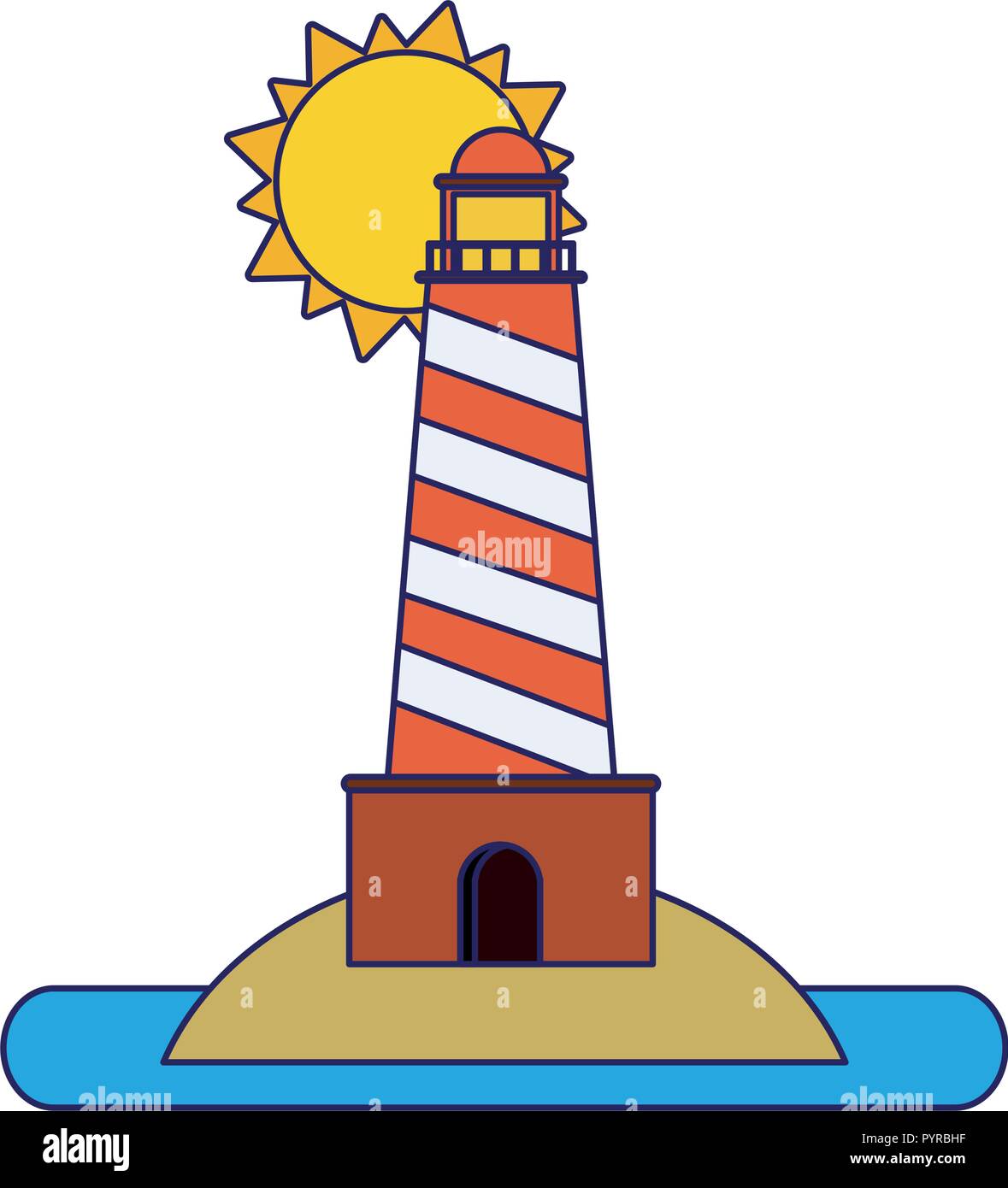 Lighthouse under sun cartoon vector illustration graphic design Stock ...