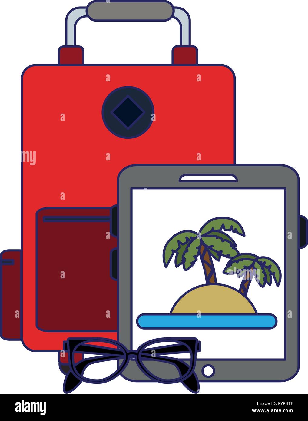 Travel and technology tablet and luggage vector illustration graphic ...