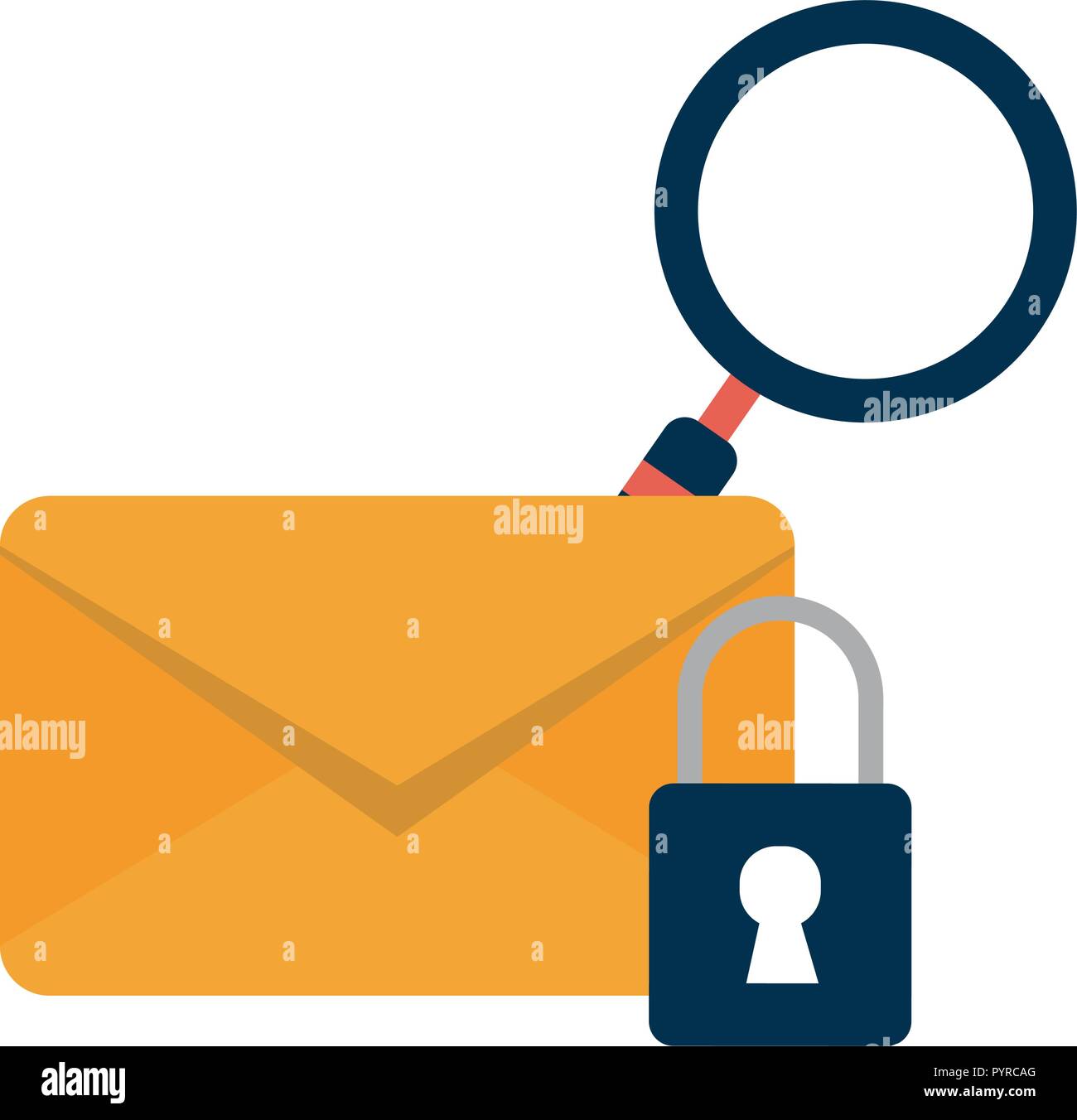 Secure email with padlock and magnifying glass symbols vector ...