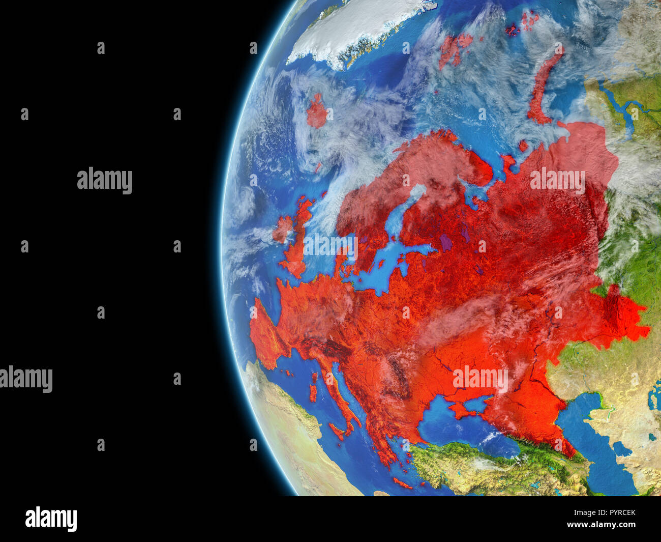 Europe from space on model of planet Earth with very detailed planet ...