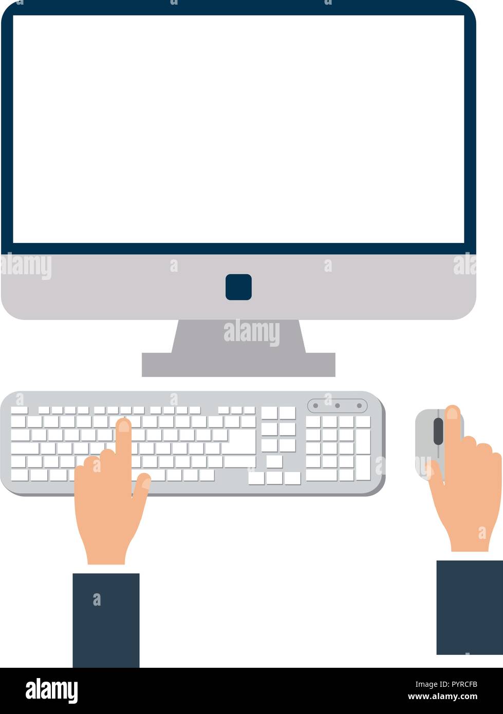 Hands using computer keyboard and mouse vector illustration graphic ...