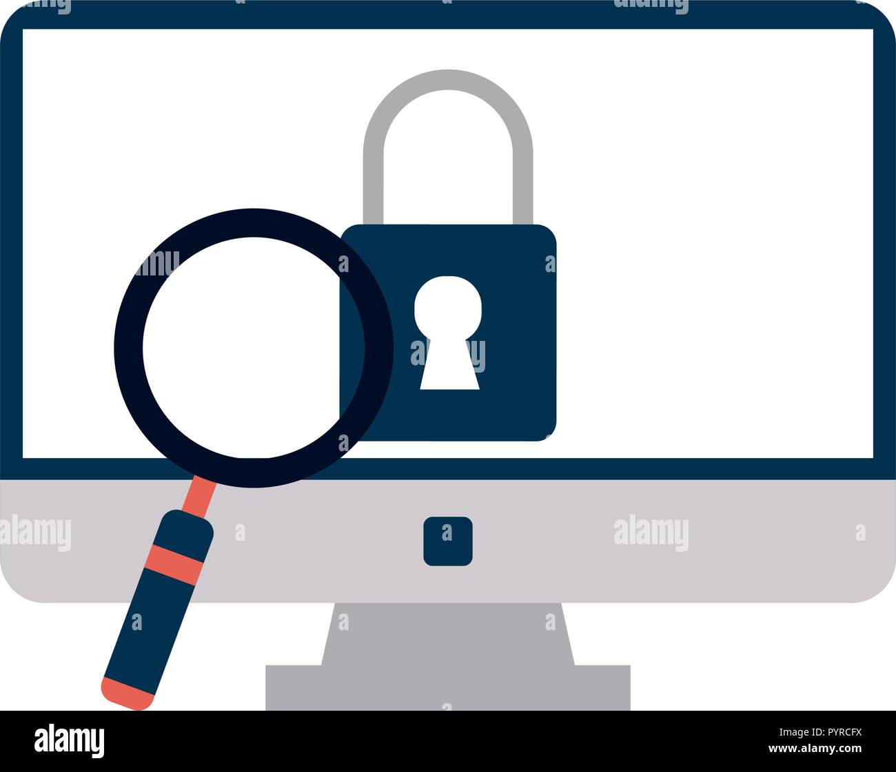 Computer locked with magnifying glass vector illustration graphic ...