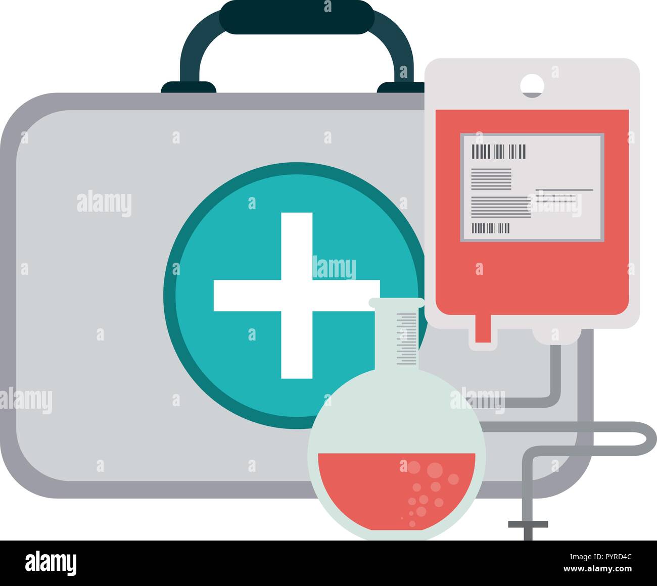 First aids suitcase with blood bag and flask vector illustration ...