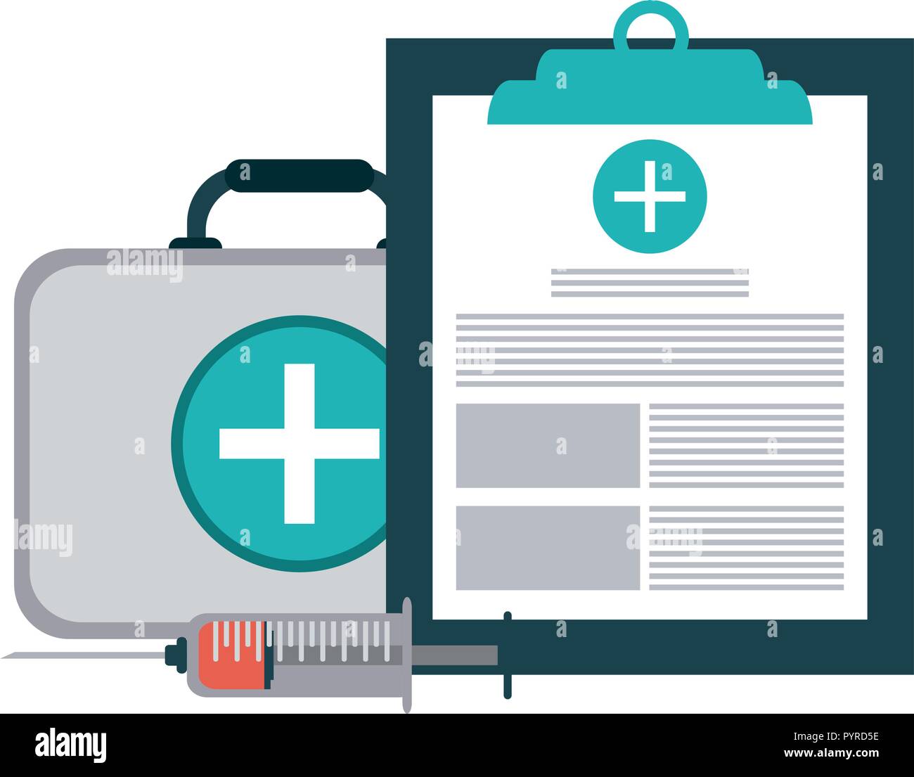 Medical clipboard with first aids suitcase and syringe vector ...