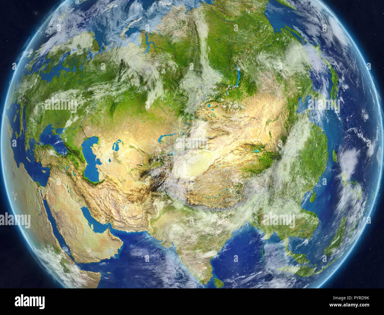 Asia from space on realistic model of planet Earth with very detailed ...