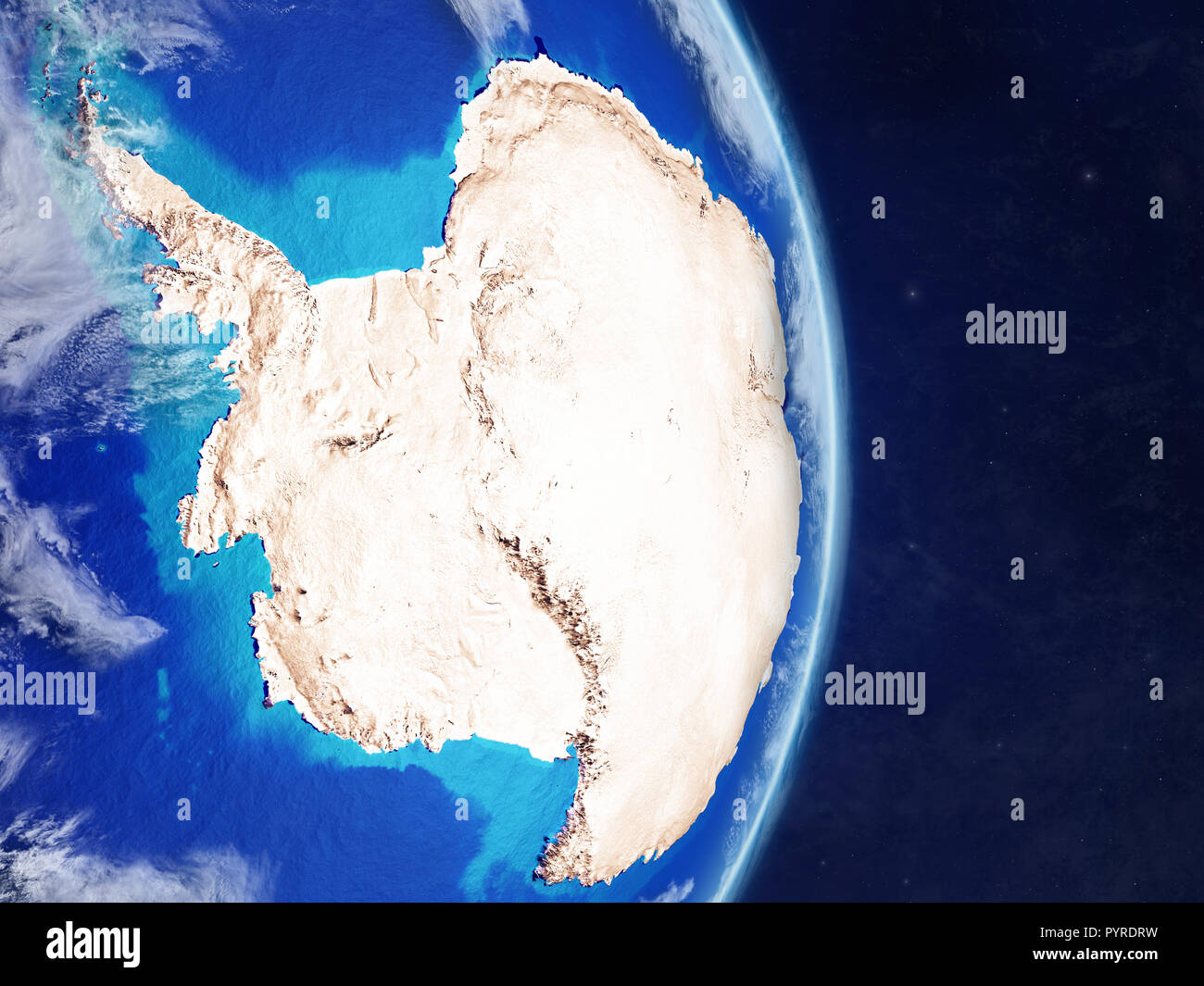 Antarctica on planet Earth with country borders and highly detailed ...