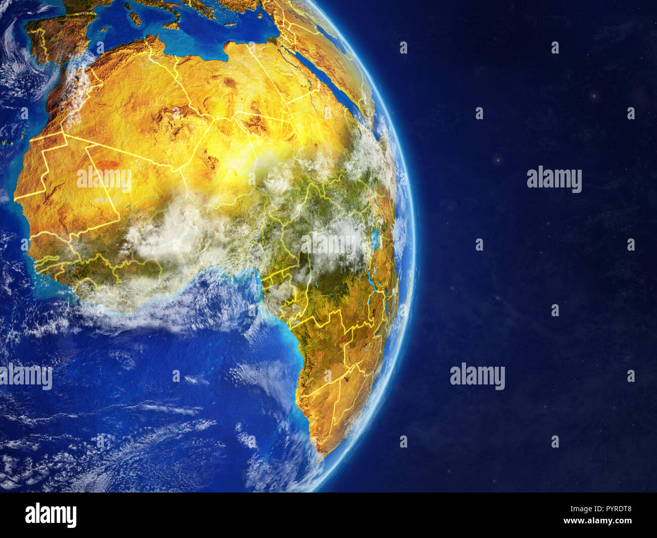 Africa on planet Earth with country borders and highly detailed planet ...