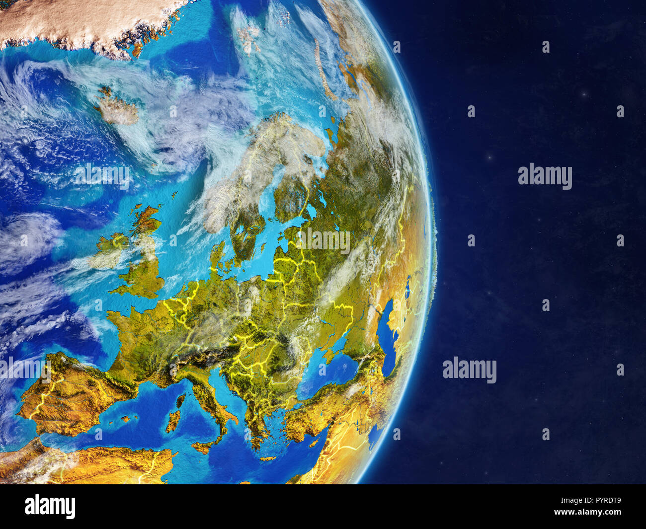 Europe on planet Earth with country borders and highly detailed planet ...