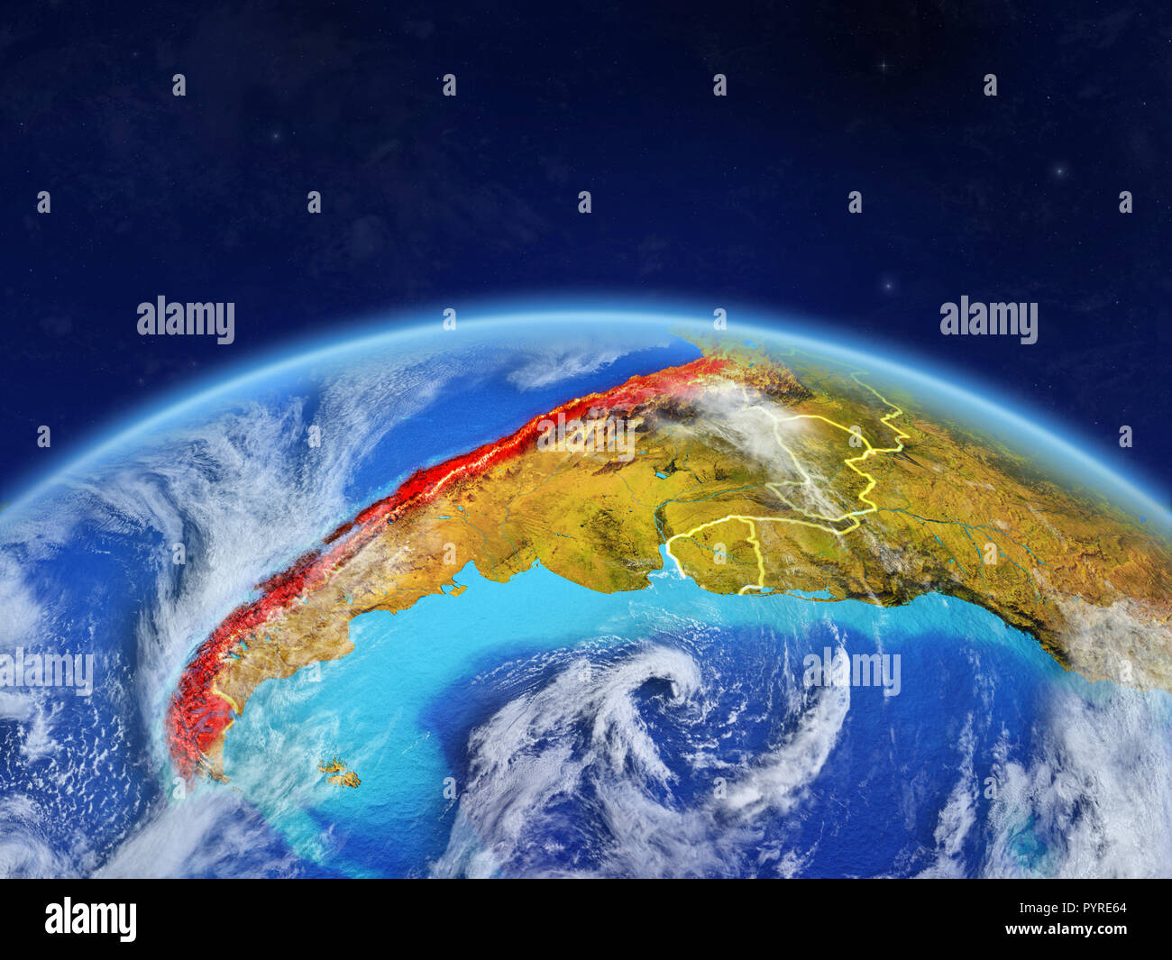 Chile on planet Earth with country borders and highly detailed planet ...