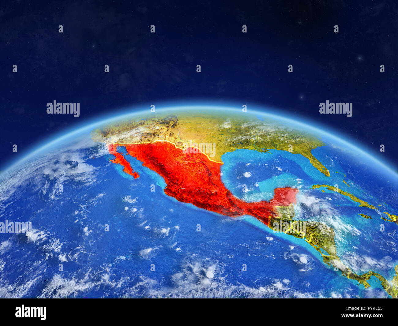 Mexico on planet Earth with country borders and highly detailed planet ...