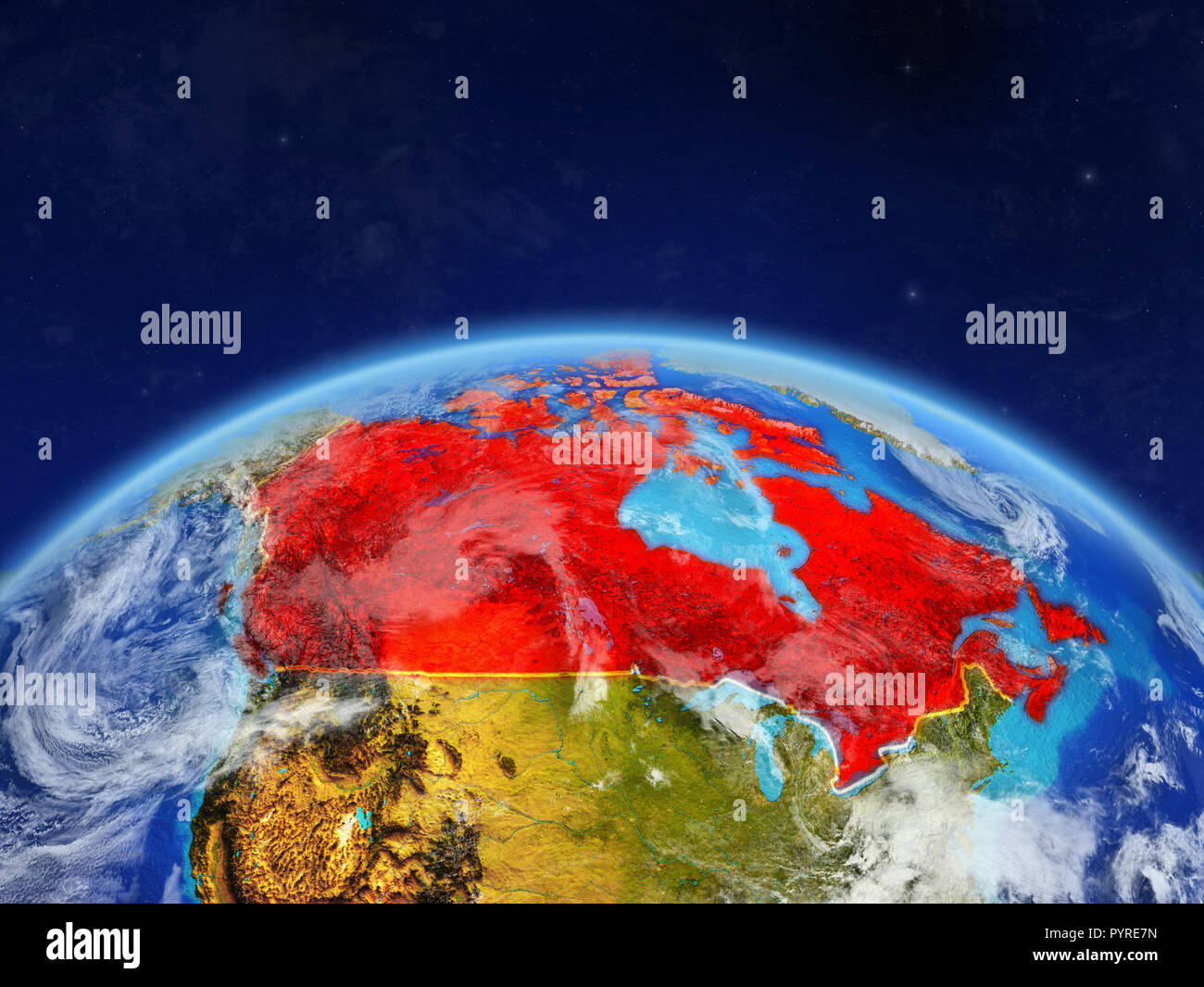 Canada on planet Earth with country borders and highly detailed planet ...