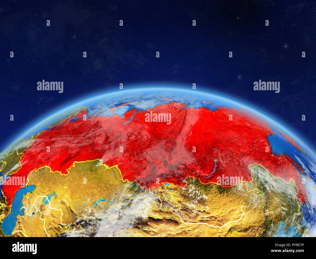 Russia on planet Earth with country borders and highly detailed planet ...