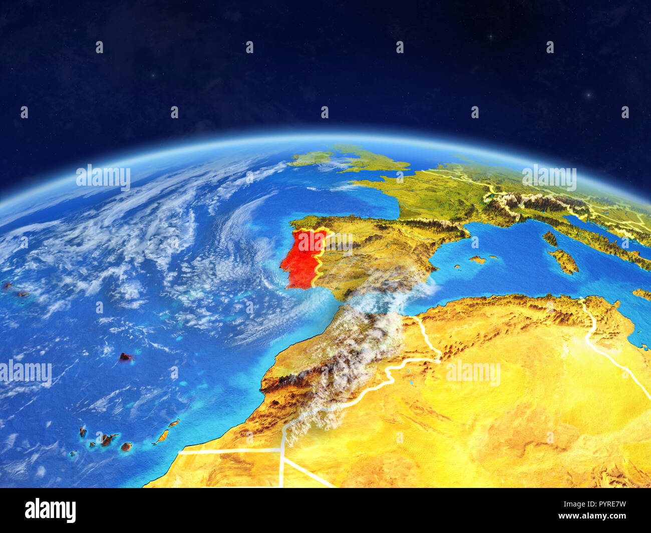 Portugal on planet Earth with country borders and highly detailed ...