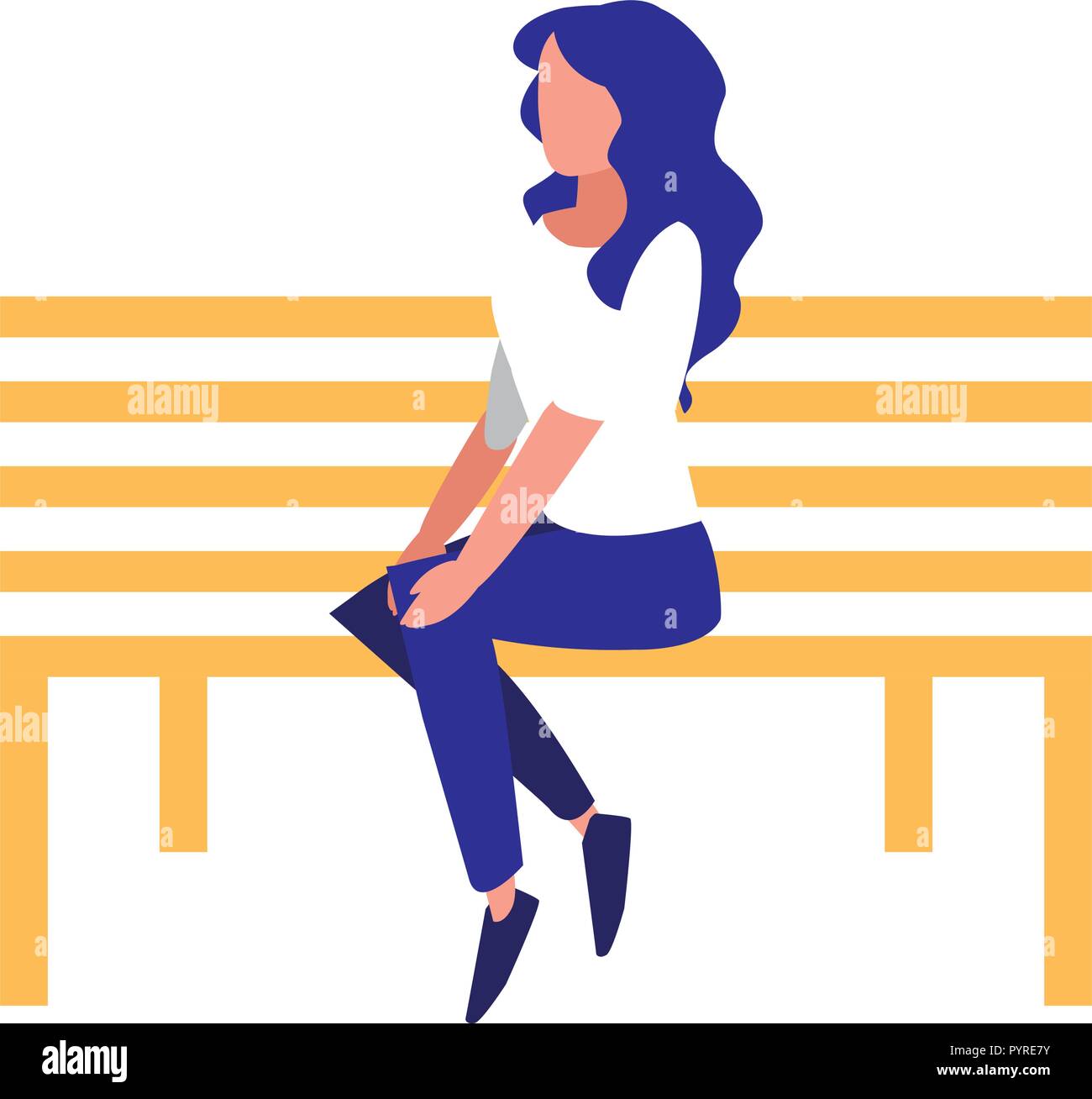 young woman sitting in the park chair vector illustration design Stock ...