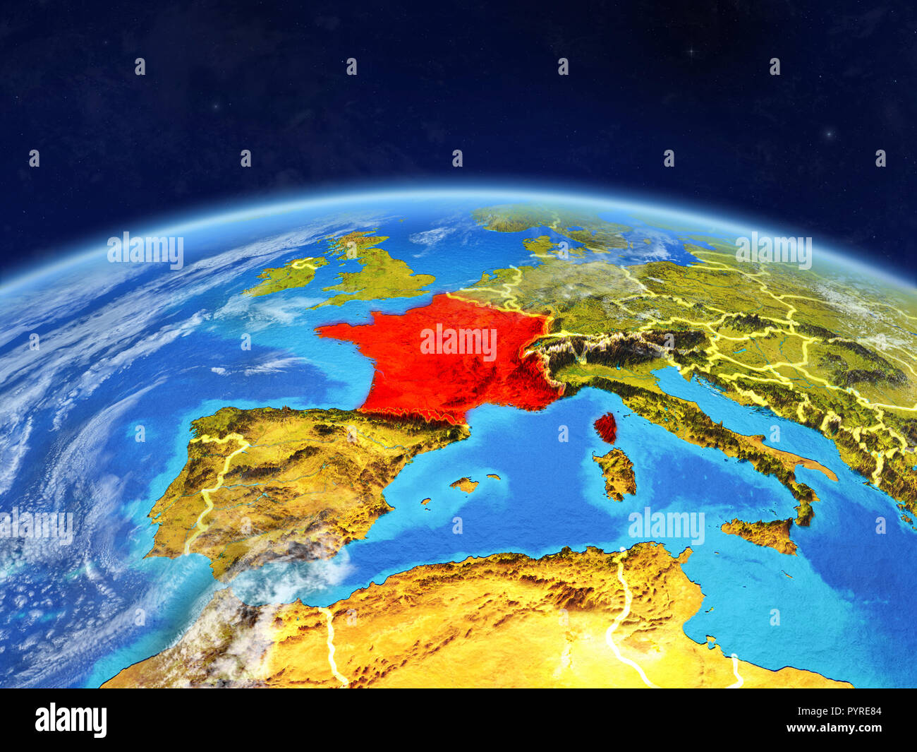 France on planet Earth with country borders and highly detailed planet ...