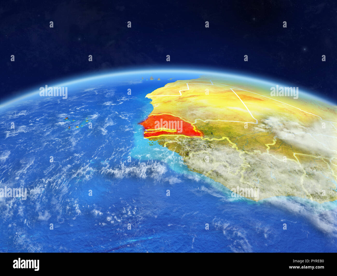 Senegal on planet Earth with country borders and highly detailed planet ...